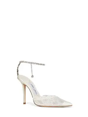 JIMMY CHOO Saeda 100 Lace Pumps With Crystal Ankle Strap