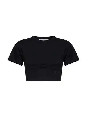 Attico Black Cotton Jersey Cropped T-shirt - Multicolor