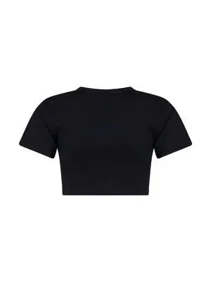 Attico Black Cotton Jersey Cropped T-shirt - Multicolor