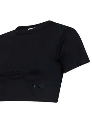 Attico Black Cotton Jersey Cropped T-shirt - Multicolor