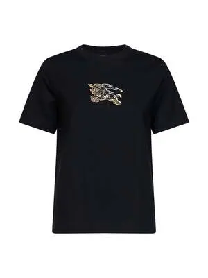 Burberry Black Cotton T-shirt With Equestrian Knight Design - Multicolor