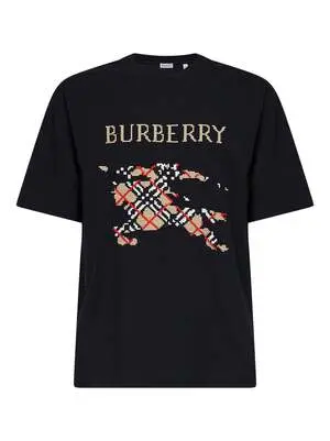 Burberry Black Cotton T-shirt With Cross-stitch Knight - Multicolor