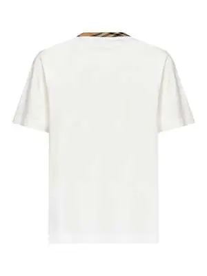 Burberry Chalk White Cotton T-shirt With Check Trim