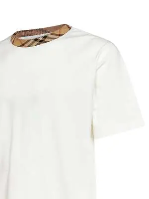 Burberry Chalk White Cotton T-shirt With Check Trim