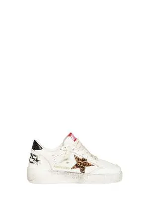 GOLDEN GOOSE White Leather Ball Star Sneakers With Leopard Print Star - Multicolor