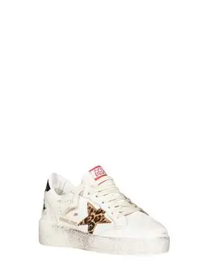 GOLDEN GOOSE White Leather Ball Star Sneakers With Leopard Print Star - Multicolor