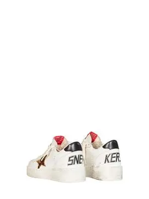 GOLDEN GOOSE White Leather Ball Star Sneakers With Leopard Print Star - Multicolor