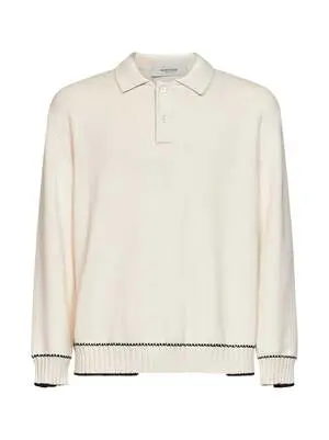 GOLDEN GOOSE White Cotton Knit Polo Shirt With Print - Multicolor