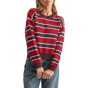 ALL IN FAVOR Stripe Crewneck Sweater - Raspberry Multi Stripe