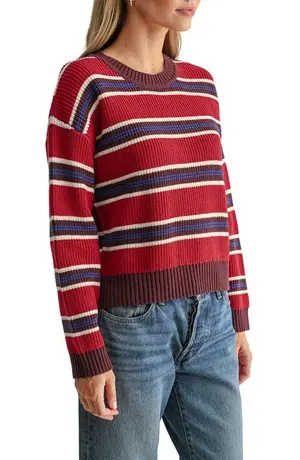 ALL IN FAVOR Striped Crewneck Sweater - Raspberry Multi Stripe