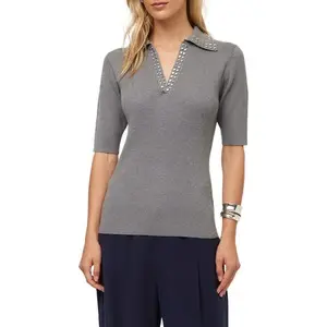 Fifteen Twenty Eleanor Studded Polo Sweater - Gray