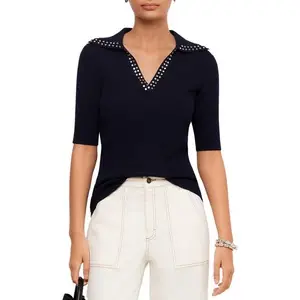 Fifteen Twenty Eleanor Studded Polo Sweater - Navy