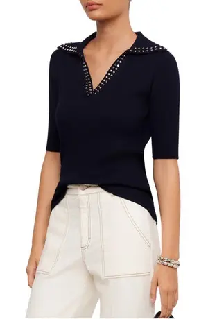 Fifteen Twenty Eleanor Studded Polo Sweater - Navy