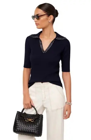 Fifteen Twenty Eleanor Studded Polo Sweater - Navy