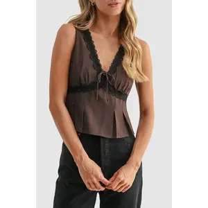 ALL IN FAVOR Pleated V-neck Blouse - Espresso
