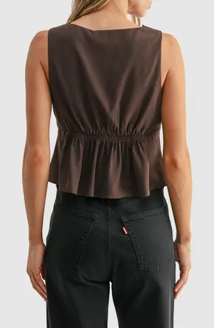 ALL IN FAVOR Pleated V-neck Blouse - Espresso