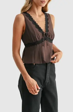 ALL IN FAVOR Pleated V-neck Blouse - Espresso