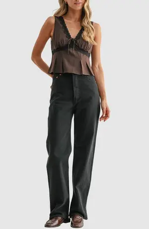 ALL IN FAVOR Pleated V-neck Blouse - Espresso