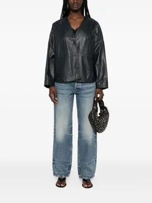 FORTE_FORTE Leather Kimono Jacket With Bead Embellishment - Multicolor
