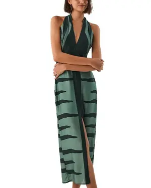 VIX PAULA HERMANNY Halterneck Midi Dress With V-neck And Slit