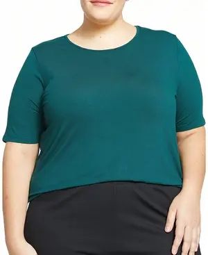 Universal Standard Plus Lily Liquid Jersey Crew Neck Stovepipe Tee - Forest Green