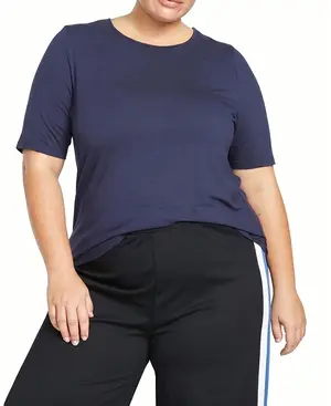 Universal Standard Plus Lily Liquid Jersey Crew Neck Stovepipe Tee - Midnight