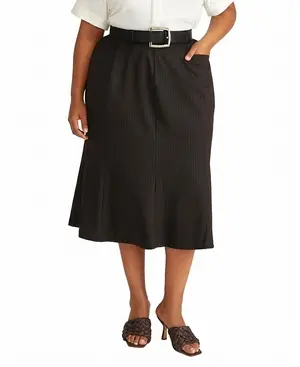 Universal Standard Plus Carla Ponte Skirt - Slate Pinstripe