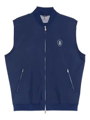 Brunello Cucinelli Zip-up Logo Appliqué Vest - Multicolor
