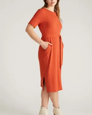 Universal Standard Plus Travelknit Belted Dress - Rooibos Tea