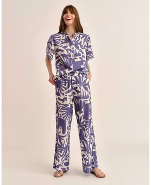 CARTOLINA Mia Linen Wide-leg Printed Trousers