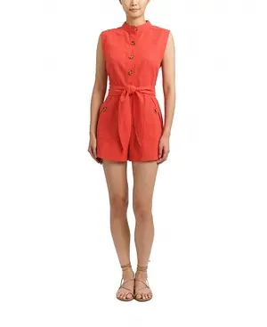 CARTOLINA Rachel Linen Romper - Poppy