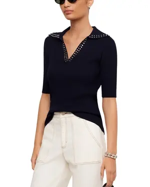 Fifteen Twenty Eleanor Embellished Polo Sweater - Navy