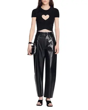 Sandro Ruched Heart Cropped T-shirt