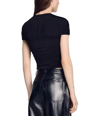 Sandro Ruched Heart Cropped T-shirt