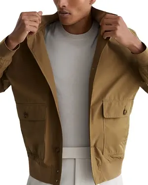 REISS Funnel Neck Bomber Jacket - Taupe Brown