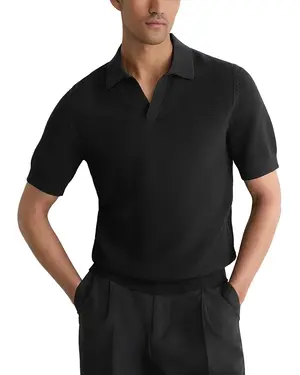 REISS Leon Basket Stitch Polo Shirt - Black