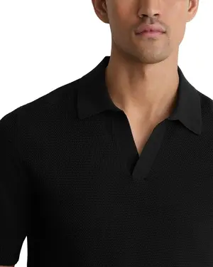 REISS Leon Basket Stitch Polo Shirt - Black