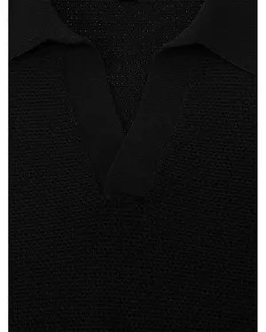 REISS Leon Basket Stitch Polo Shirt - Black