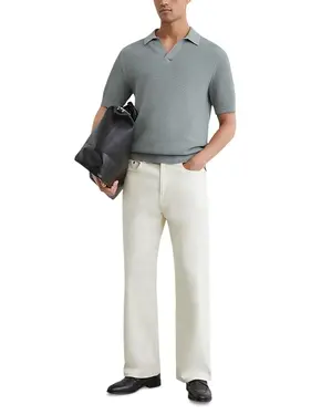 REISS Leon Basket Stitch Polo Shirt - Sage