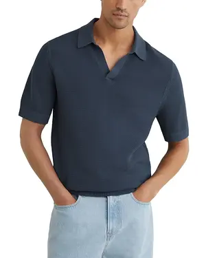 REISS Leon Basket Stitch Polo Shirt - Steel Blue