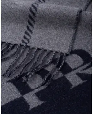 Prada Small Wool Scarf With Jacquard Logo - Grey/blue