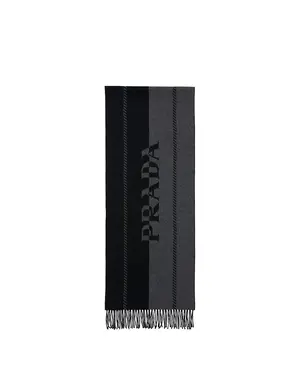Prada Small Wool Scarf With Jacquard Logo Slate Gray/black