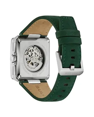Bulova Automatic Stainless Steel Leather Strap Watch - Green