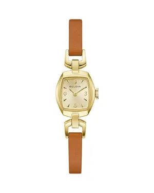 Bulova Goddess Of Time Jackie Leather Strap Watch, 18mm X 18mm - Gold/brown