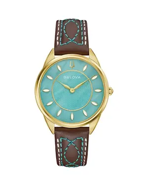Bulova Stetson Leather Strap Watch, 34.5mm