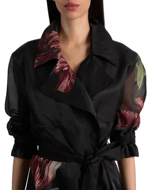 Alice + Olivia Sheer Floral Print Trench Coat
