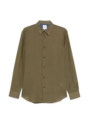 Paul Smith Button Fastening Chest Yoke Long Sleeve Shirt With Point Collar - Green