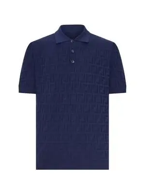 Fendi S Logo All-over Cotton Polo Shirt With Button-front Collar - Navy
