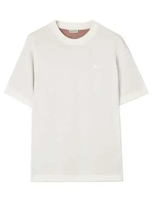 Burberry Tone-on-tone Embroidered Check Jacquard Crew-neck Cotton T-shirt - Bianco
