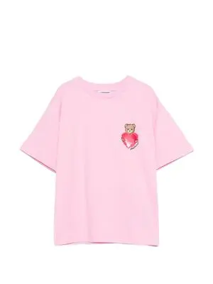 Moschino Mini Teddy Detail Round Neck Short Sleeve Tee - Pink